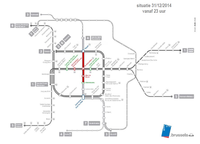 MIVB-net Brussel gratis tijdens oudejaarsnacht vanaf middernacht tot 5. ...