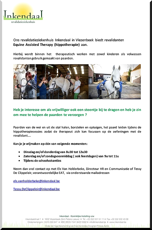 Revalidatieziekenhuis Inkendaal zoekt extra vrijwilligers voor hun ...