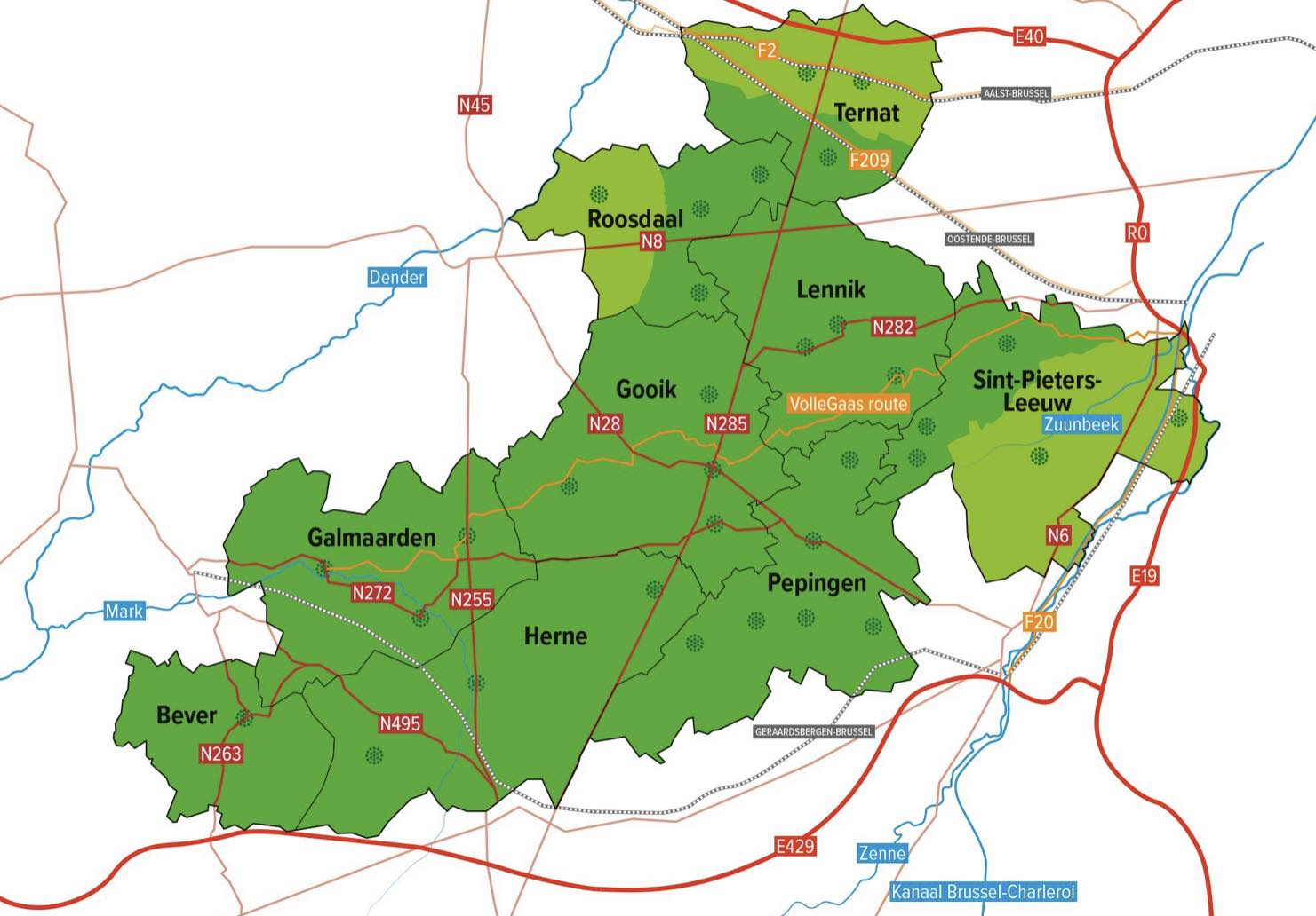 kaart-gebied-Pajottenland_plus – Sint-Pieters-Leeuw nieuwssite